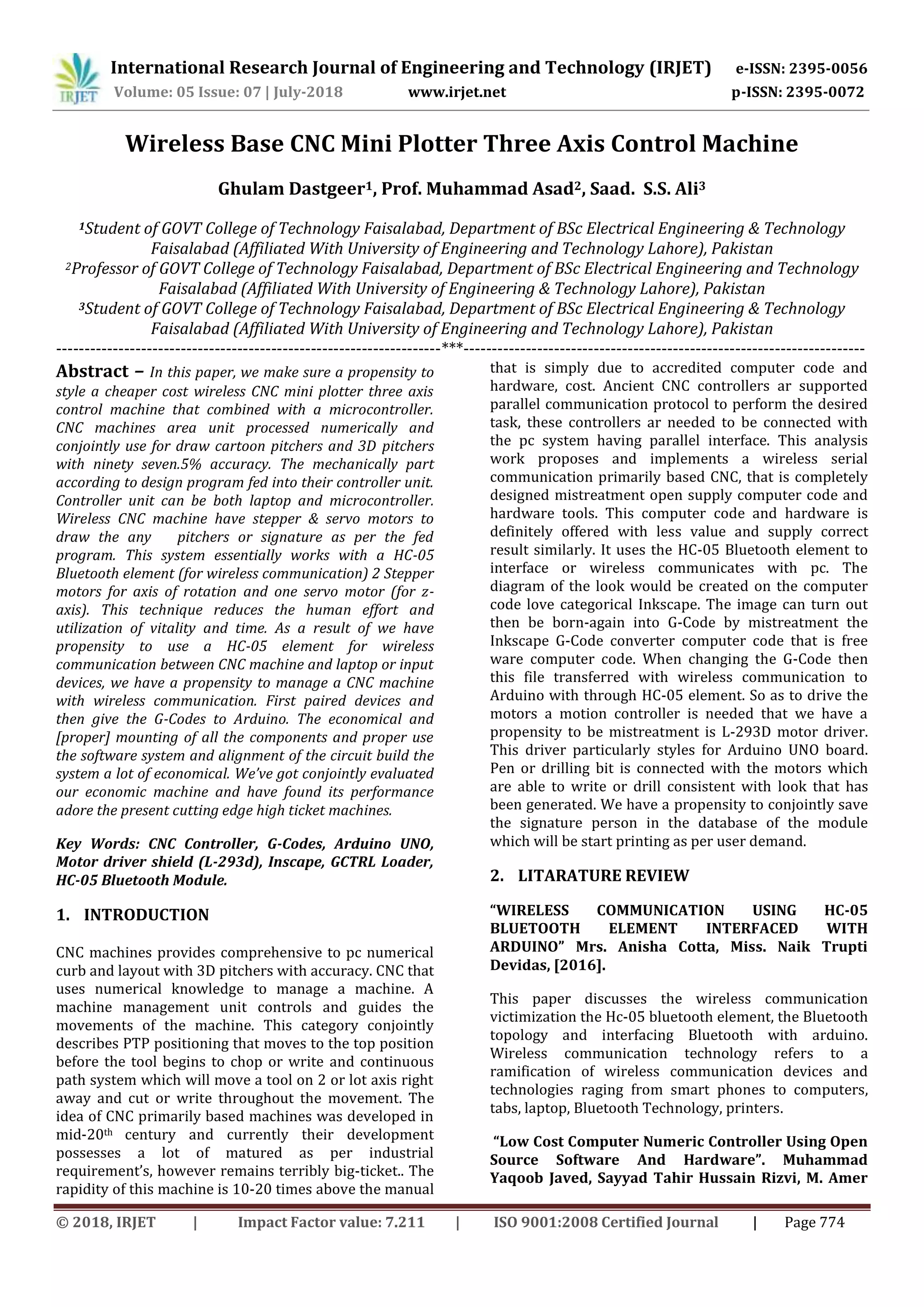 Wireless Base CNC Mini Plotter Three Axis Control Machine | PDF