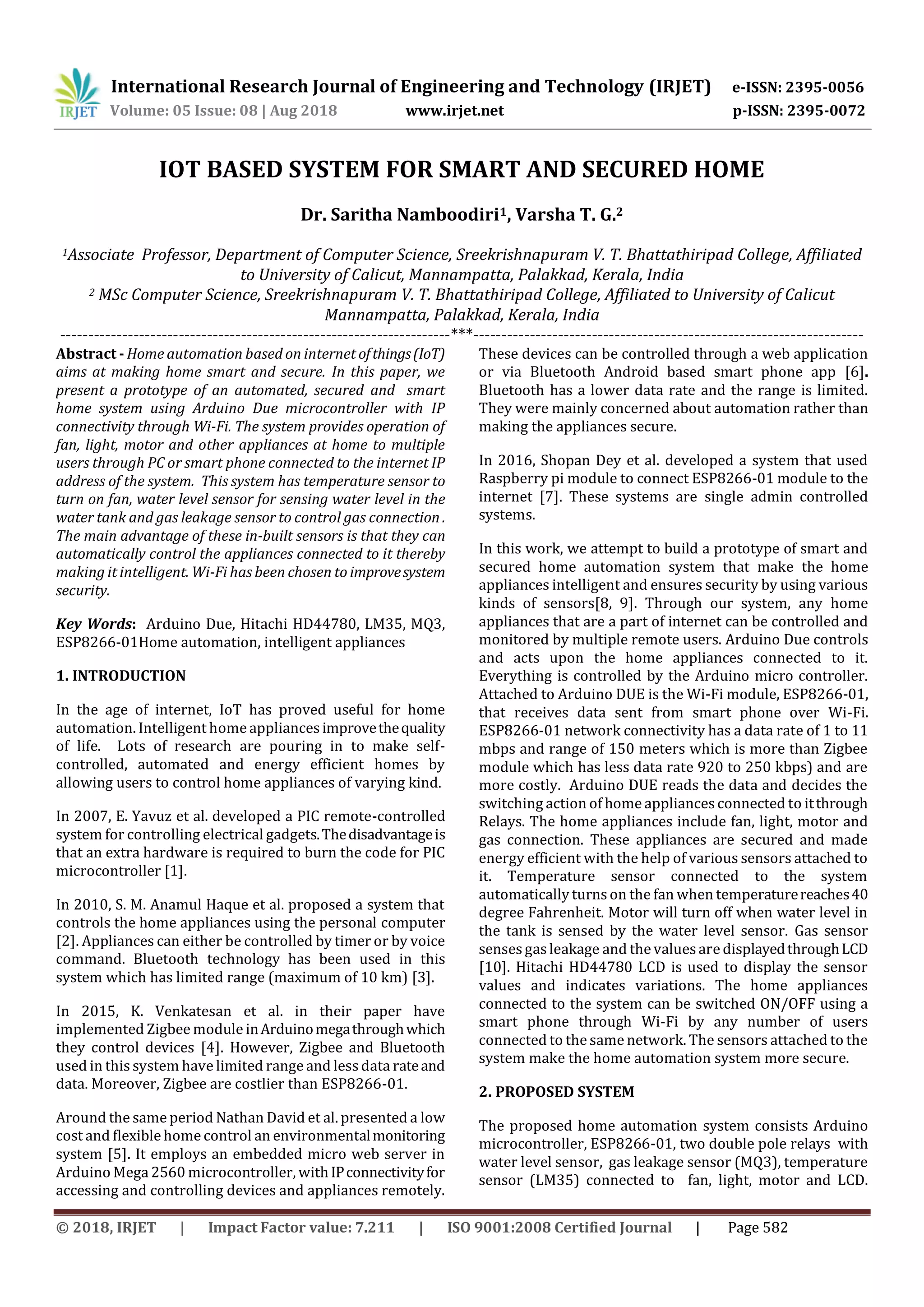 IRJET- IoT based System for Smart and Secured Home | PDF