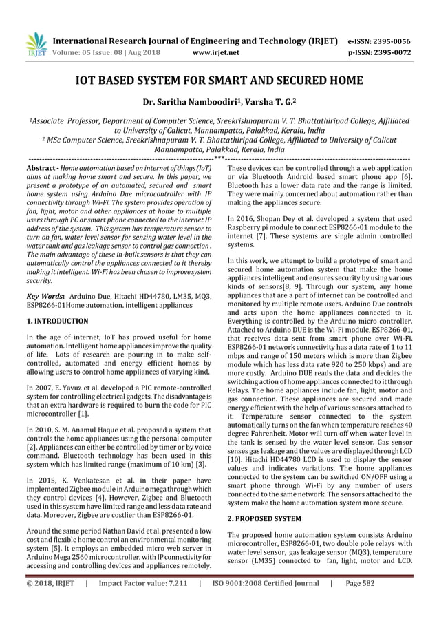 IRJET- IoT based System for Smart and Secured Home | PDF