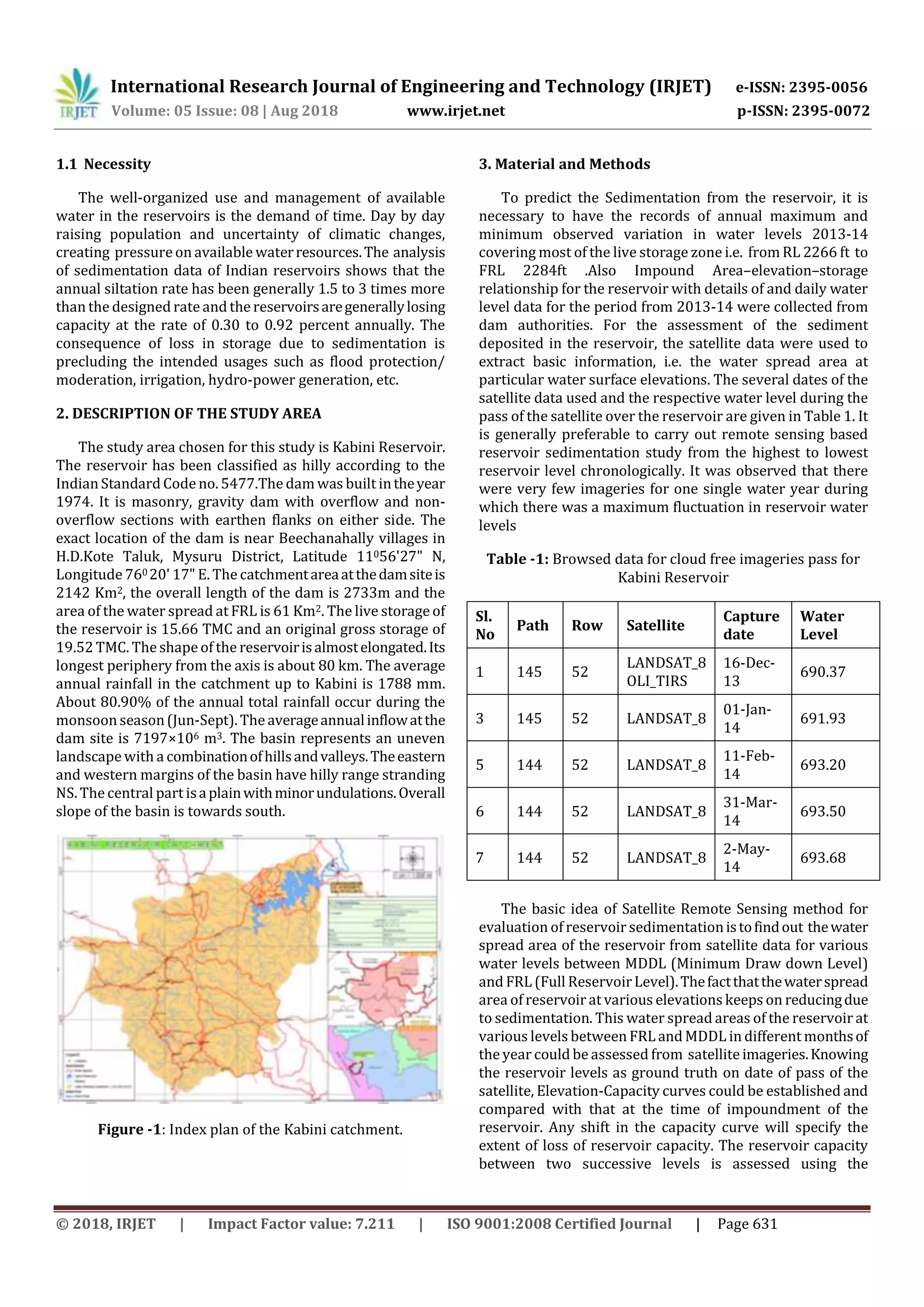 IRJET- Assessment of Reservoir Sedimentation using RS and GIS ...