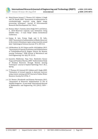 IRJET- Assessment of Reservoir Sedimentation using RS and GIS ...