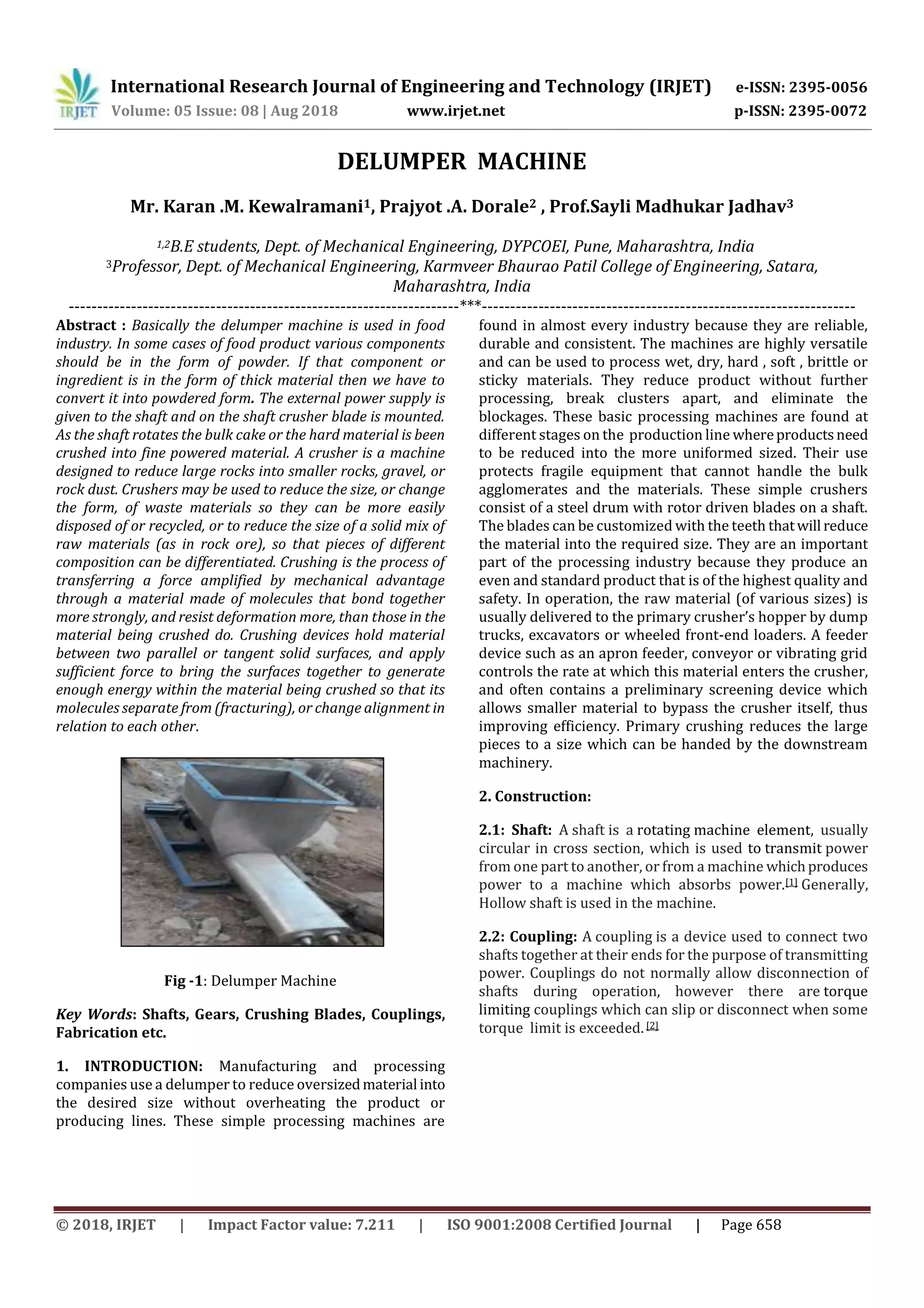 IRJET- Delumper Machine | PDF