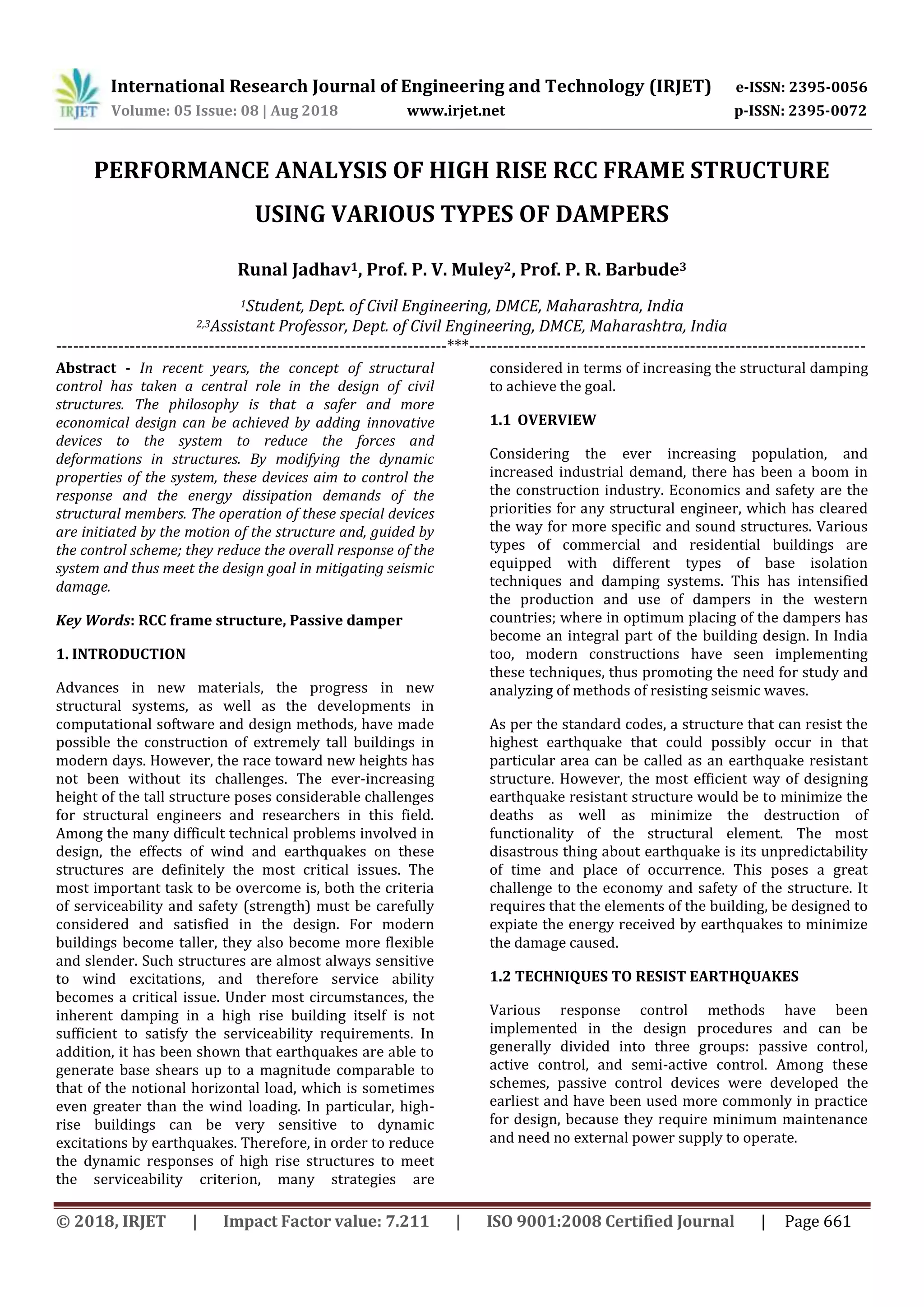 IRJET- Performance Analysis of High Rise RCC Frame Structure using ...