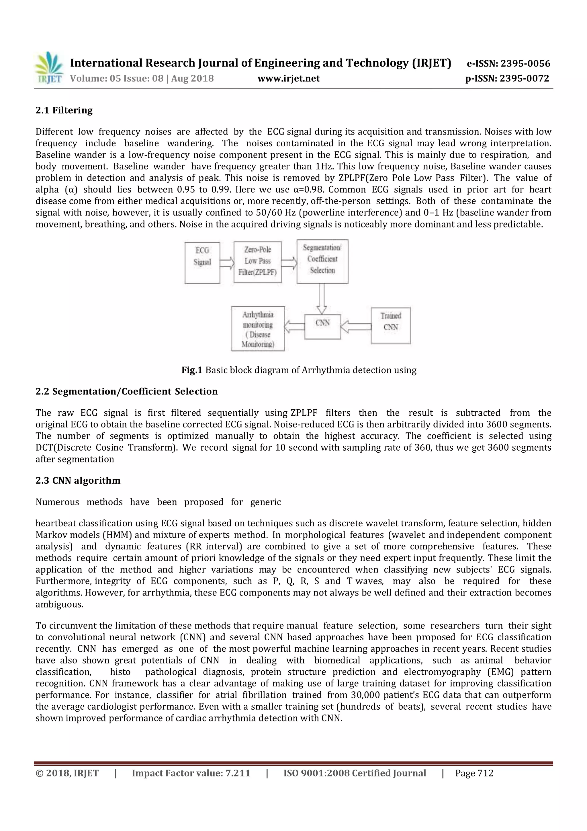 Irjet Arrhythmia Detection Using One Dimensional Convolutional Neural