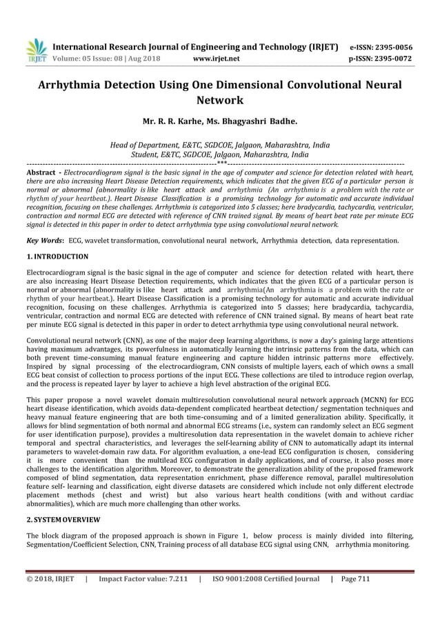 IRJET- Arrhythmia Detection using One Dimensional Convolutional Neural Network | PDF