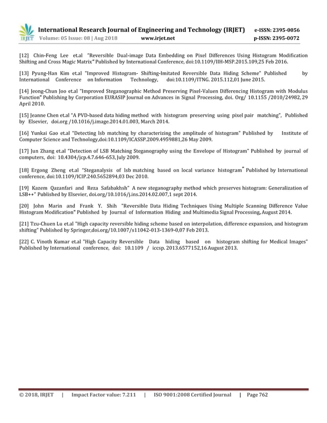 Irjet Reversible Data Hiding Using Histogram Shifting Method A Critical Review Pdf 