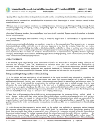 IRJET- Reversible Data Hiding using Histogram Shifting Method: A Critical Review | PDF