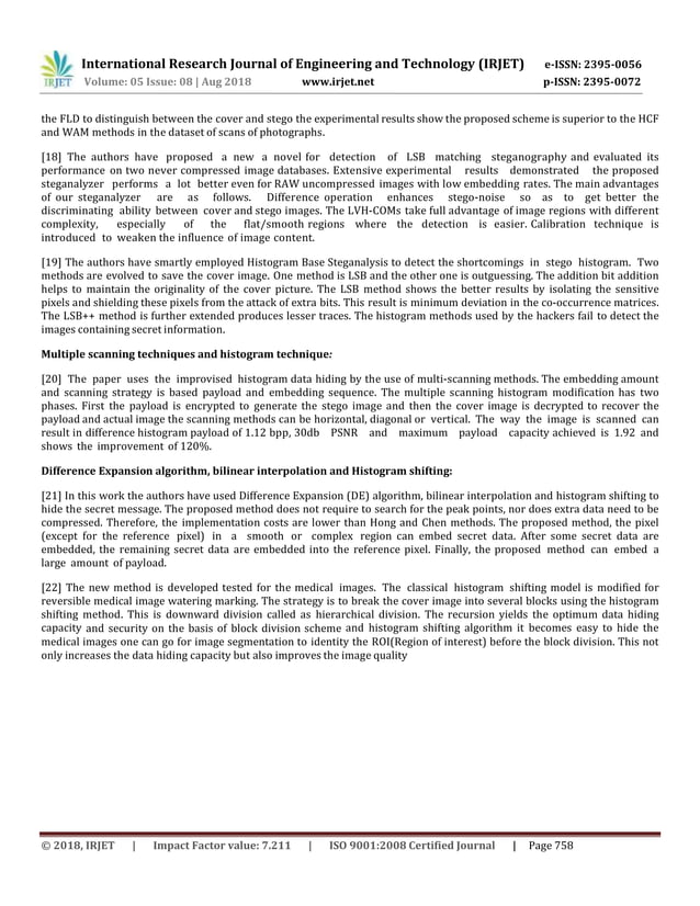 IRJET- Reversible Data Hiding using Histogram Shifting Method: A Critical Review | PDF