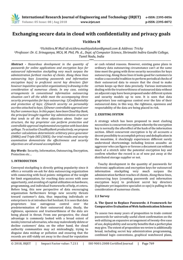 IRJET- Exchanging Secure Data in Cloud with Confidentiality and Privacy Goals | PDF