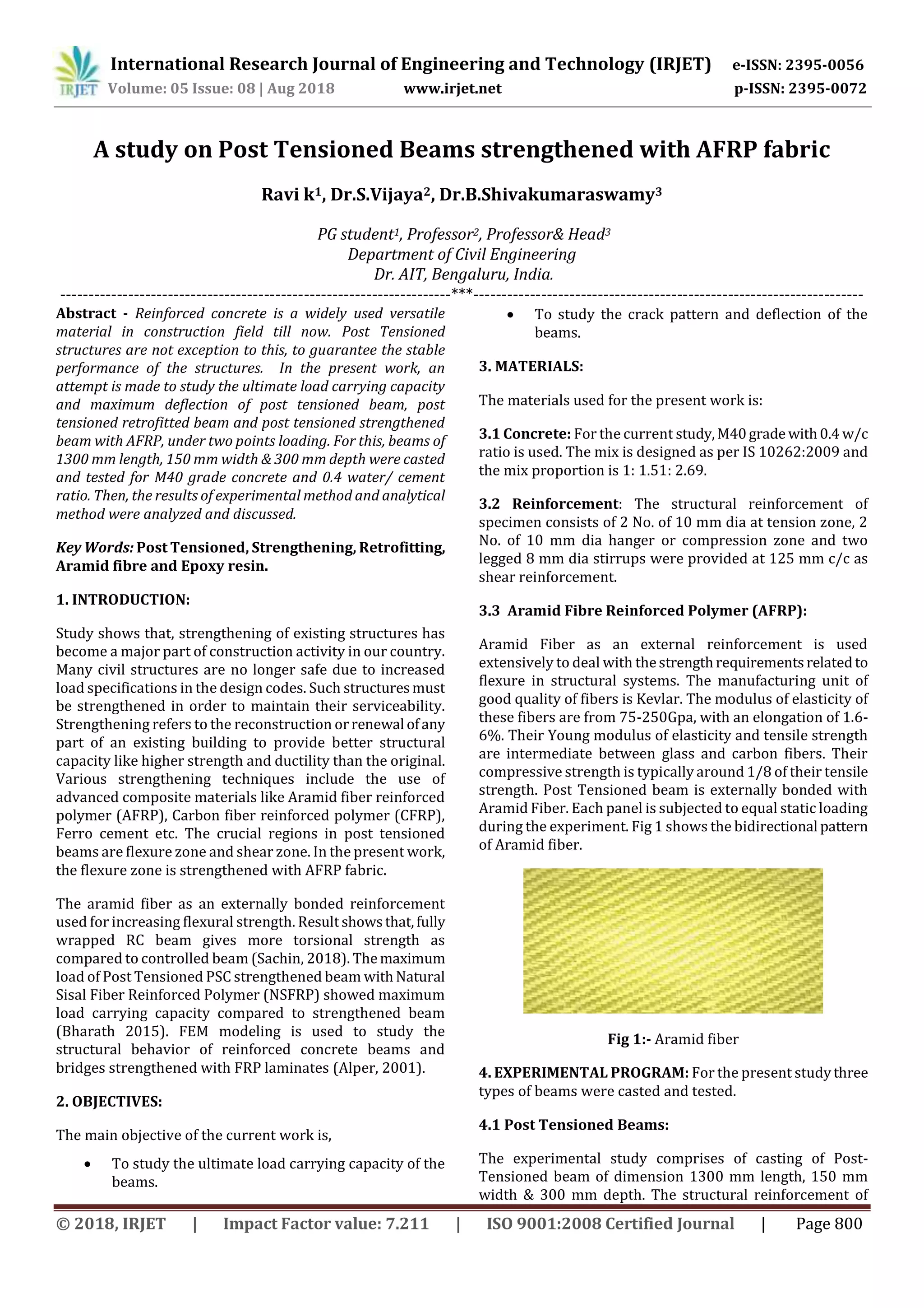 IRJET- A Study on Post Tensioned Beams Strengthened with AFRP Fabric | PDF