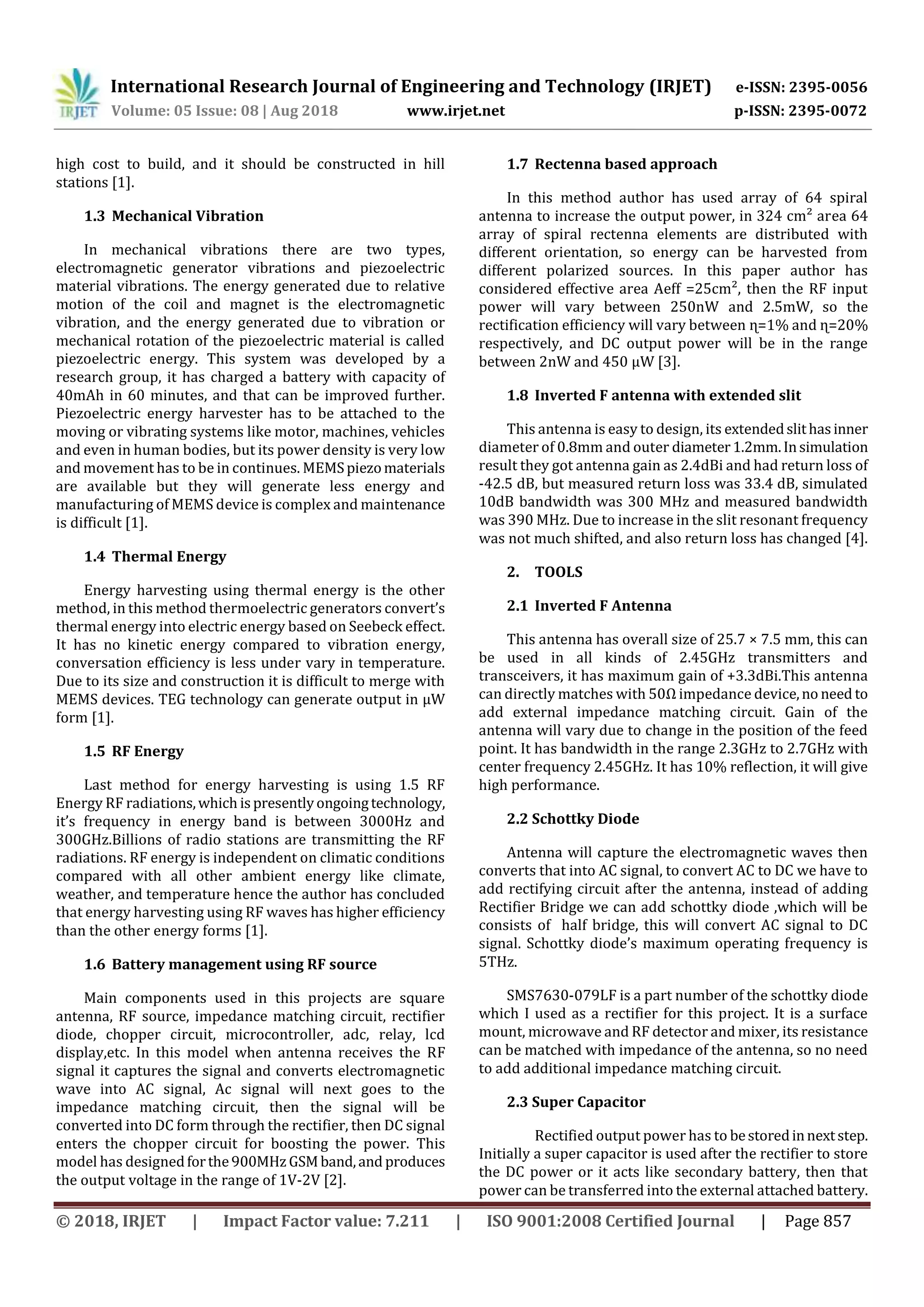 IRJET- Wireless RF Energy Harvesting using Inverted F Antenna | PDF