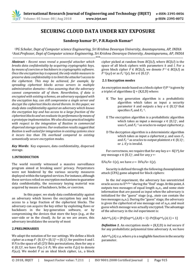 IRJET- Securing Cloud Data Under Key Exposure | PDF