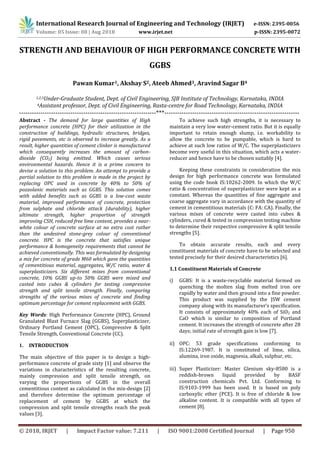 IRJET- Strength and Behaviour of High Performance Concrete with GGBS | PDF
