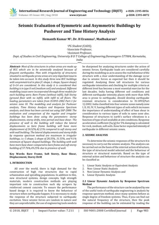 IRJET- Seismic Evaluation of Symmetric and Asymmetric Buildings by Pushover and Time History ...