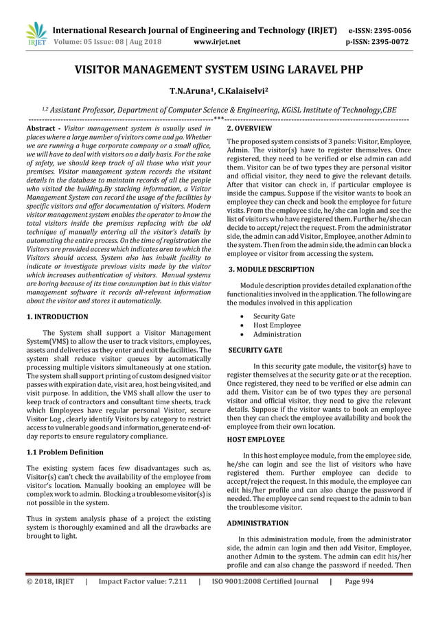 IRJET- Visitor Management System using Laravel PHP | PDF