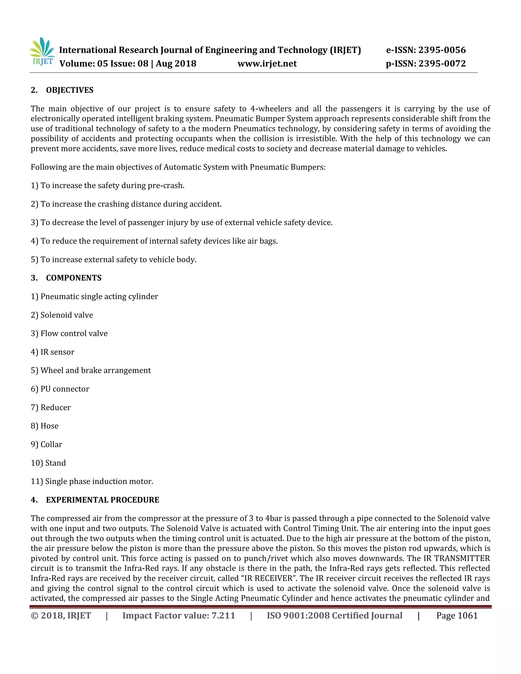 IRJET- Automatic Pneumatic Bumper and Braking System | PDF