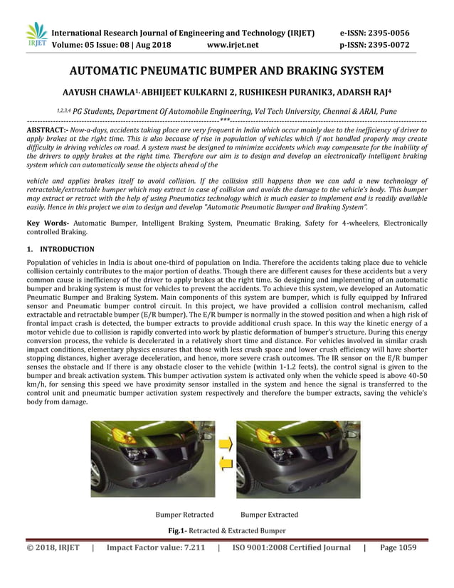 IRJET- Automatic Pneumatic Bumper and Braking System | PDF | Auto ...