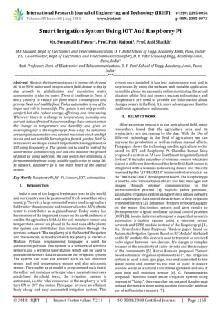 IRJET- Smart Irrigation System using IoT and Raspberry PI | PDF