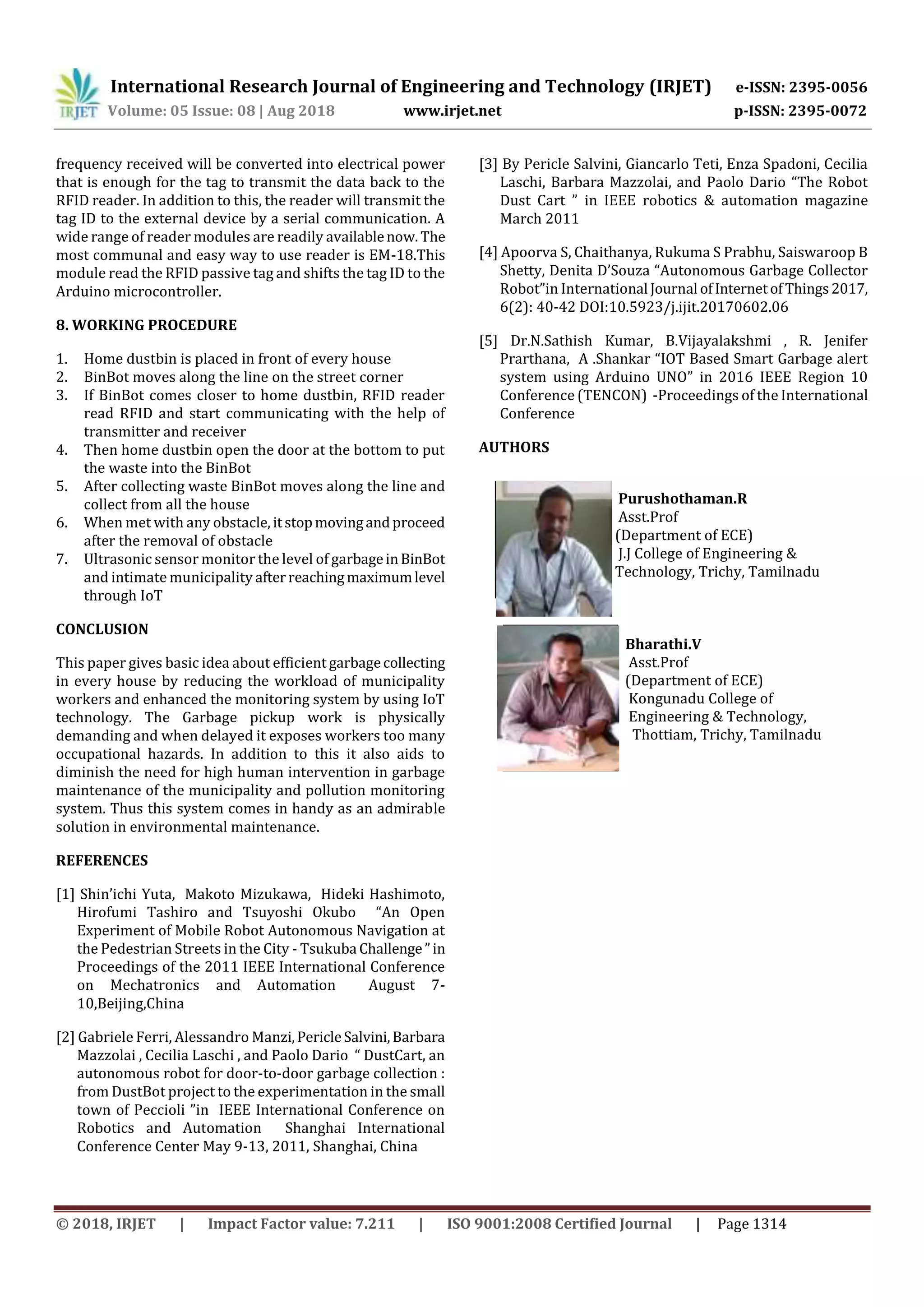 IRJET- Automatic Bin Bot- Garbage Collecting System in Residential Areas and Enlightening ...