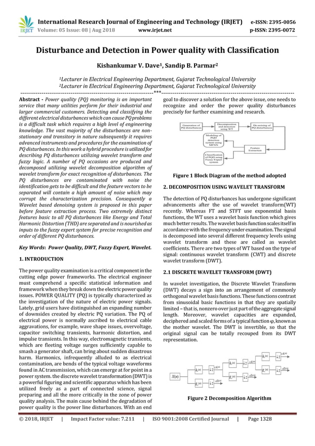 IRJET- Disturbance and Detection in Power Quality with Classification | PDF