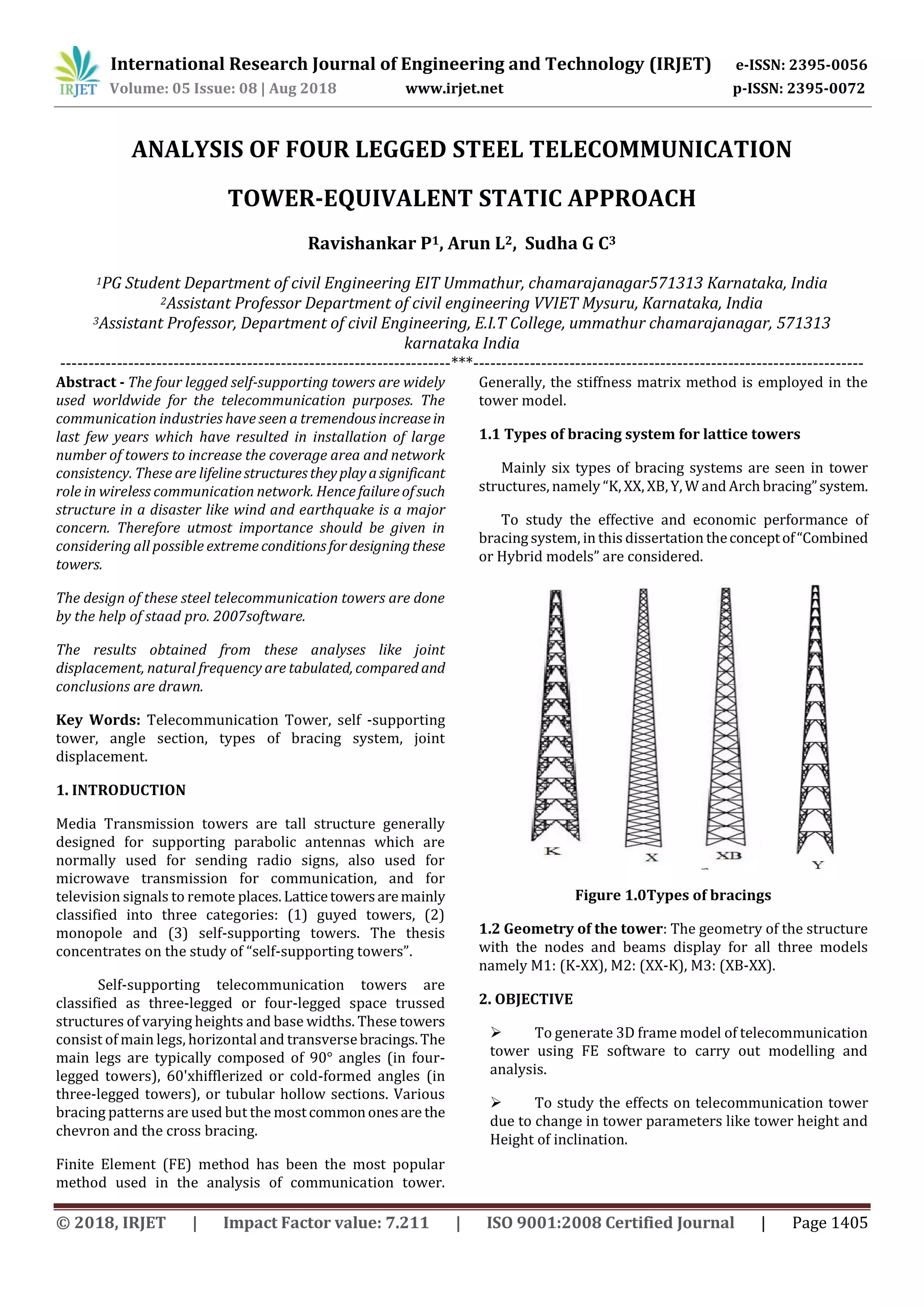 IRJET- Analysis of Four Legged Steel Telecommunication Tower-Equivalent ...
