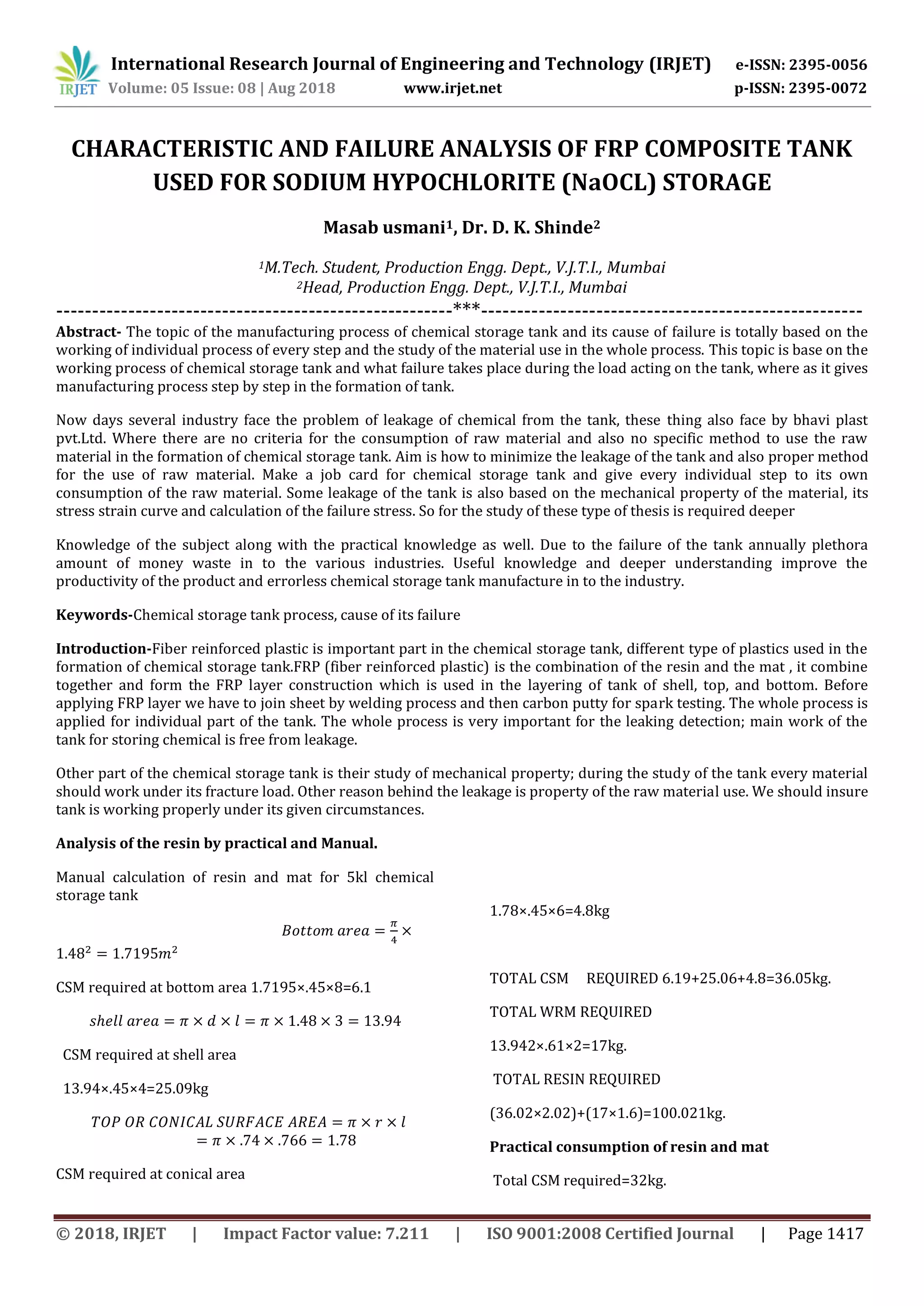 IRJET- Characteristic and Failure Analysis of Frp Composite Tank used ...