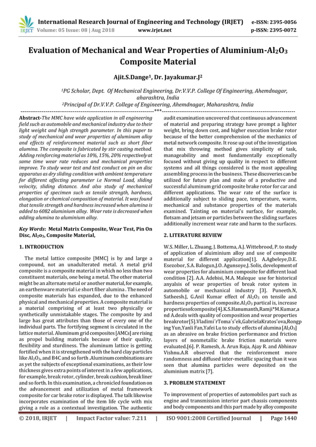 IRJET- Evaluation of Mechanical and Wear Properties of Aluminium-Al2O3 Composite Material | PDF