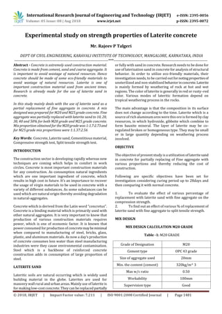 IRJET- Experimental Study on Strength Properties of Laterite Concrete | PDF