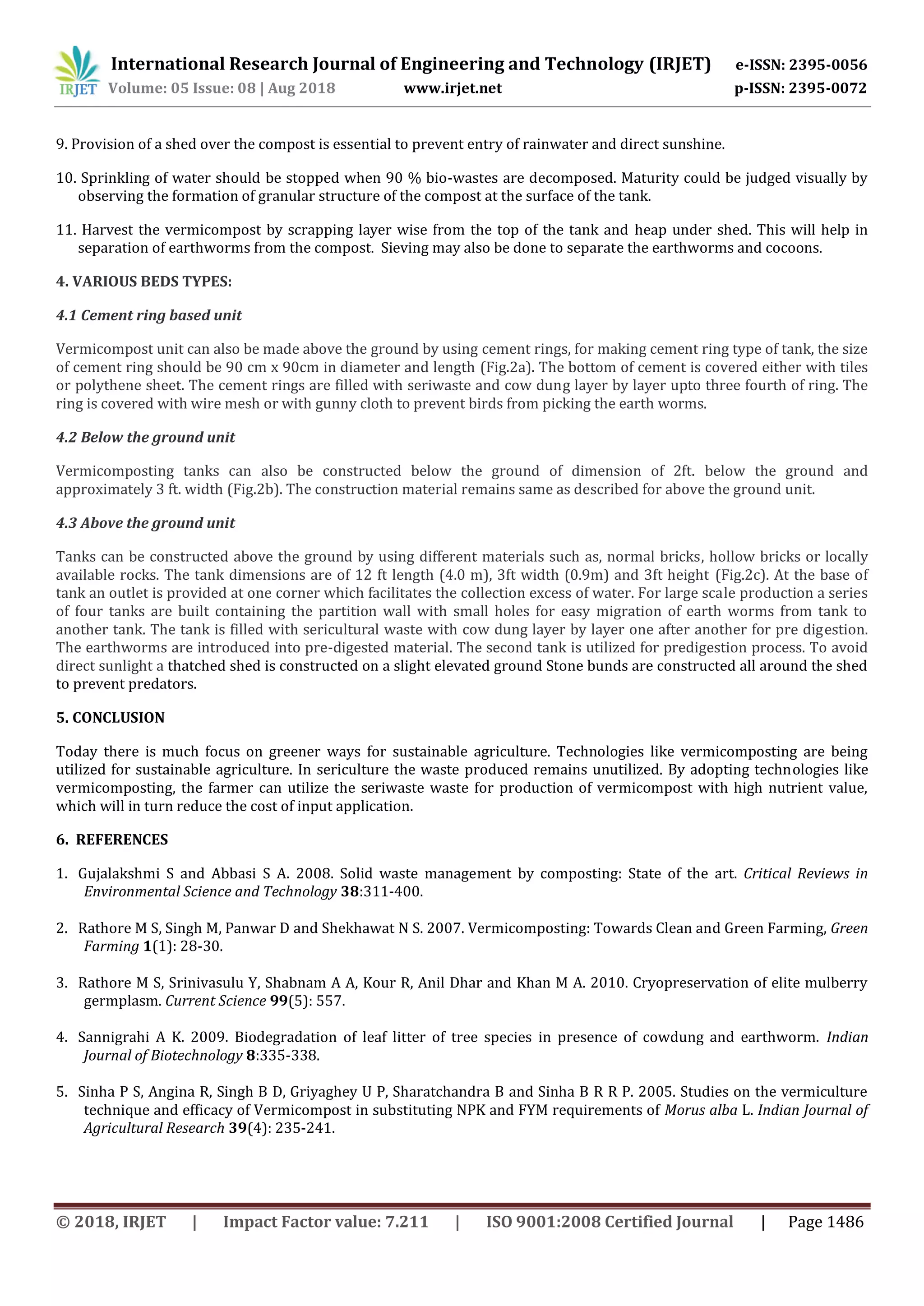 IRJET- Vermicomposting Bed Types for Recycling of Sericultural Waste | PDF