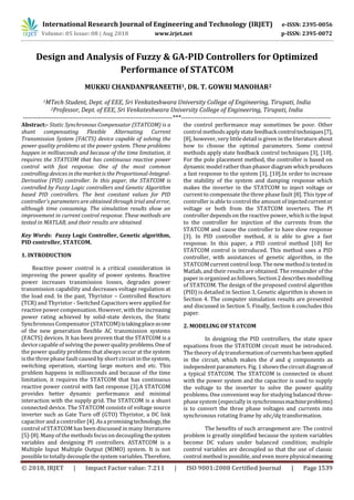 IRJET- Design and Analysis of Fuzzy and GA-PID Controllers for Optimized Performance of STATCOM ...