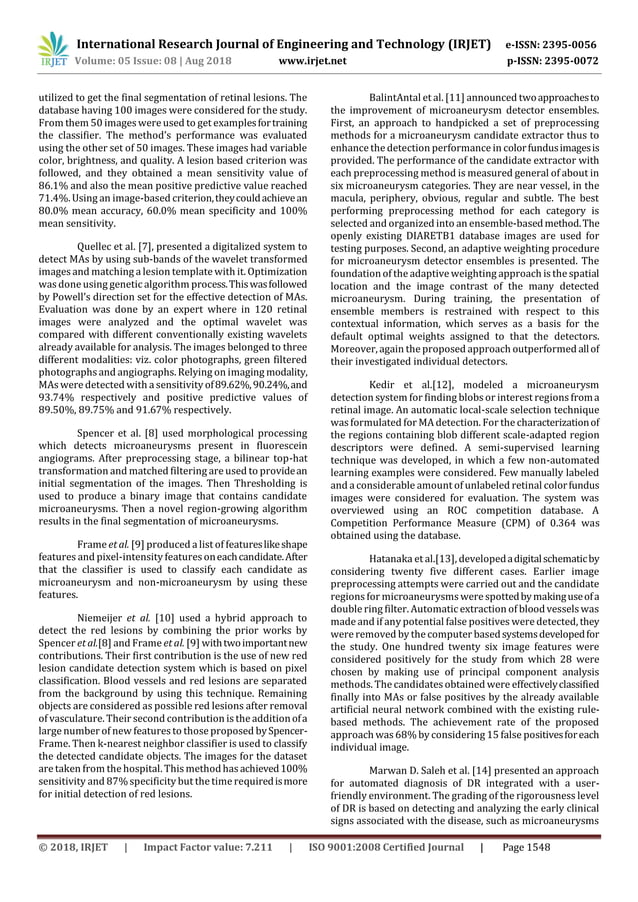 IRJET- Detection of Microaneurysm in Diabetic Retinopathy: A Review | PDF