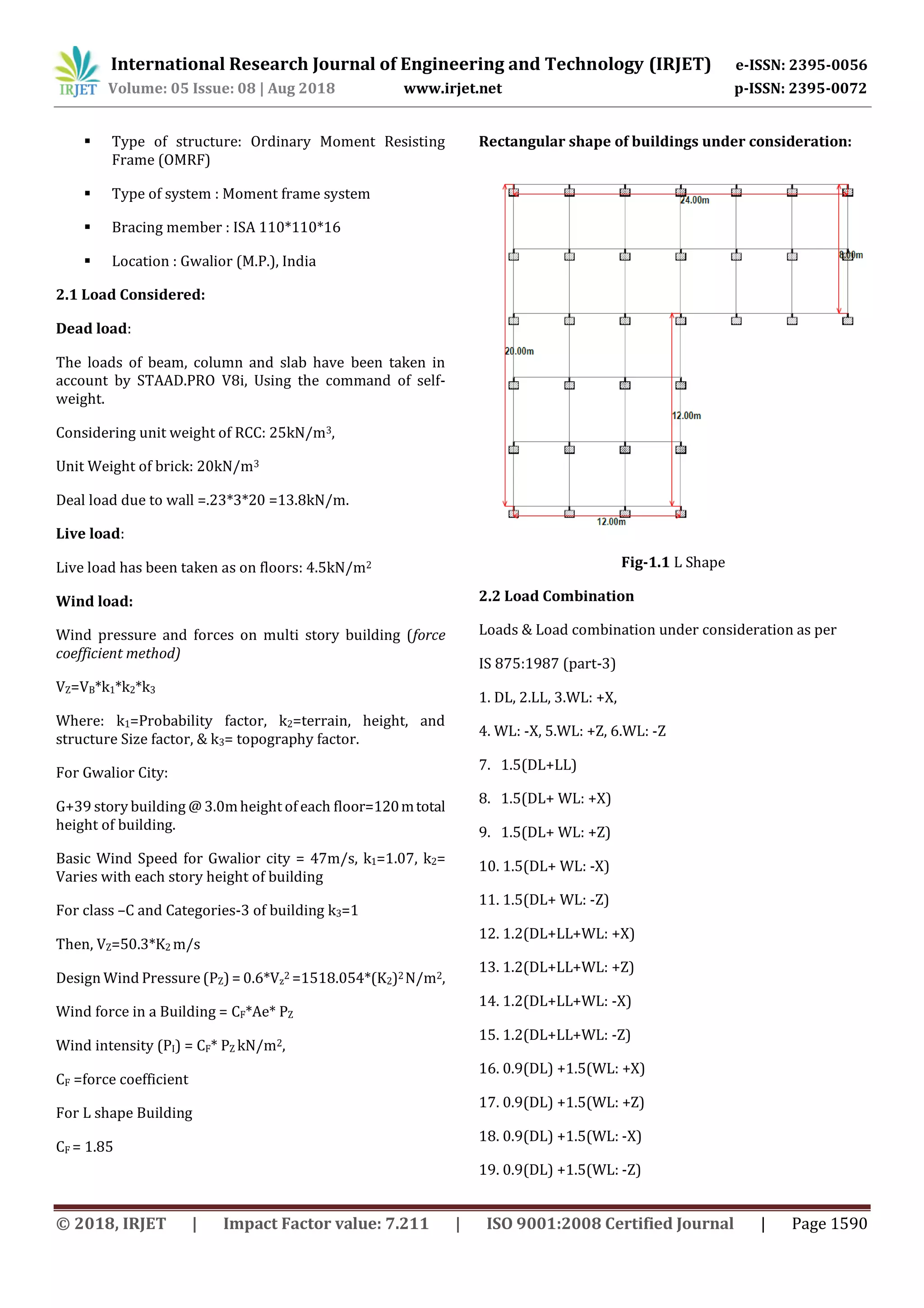 IRJET- Effect of Bracing Pattern on the L Shape of RCC Tall Building due to Wind Load | PDF