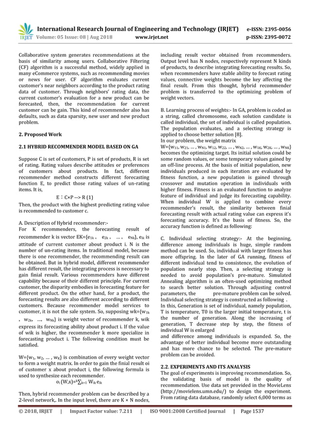 IRJET- Web based Hybrid Book Recommender System using Genetic Algorithm | PDF