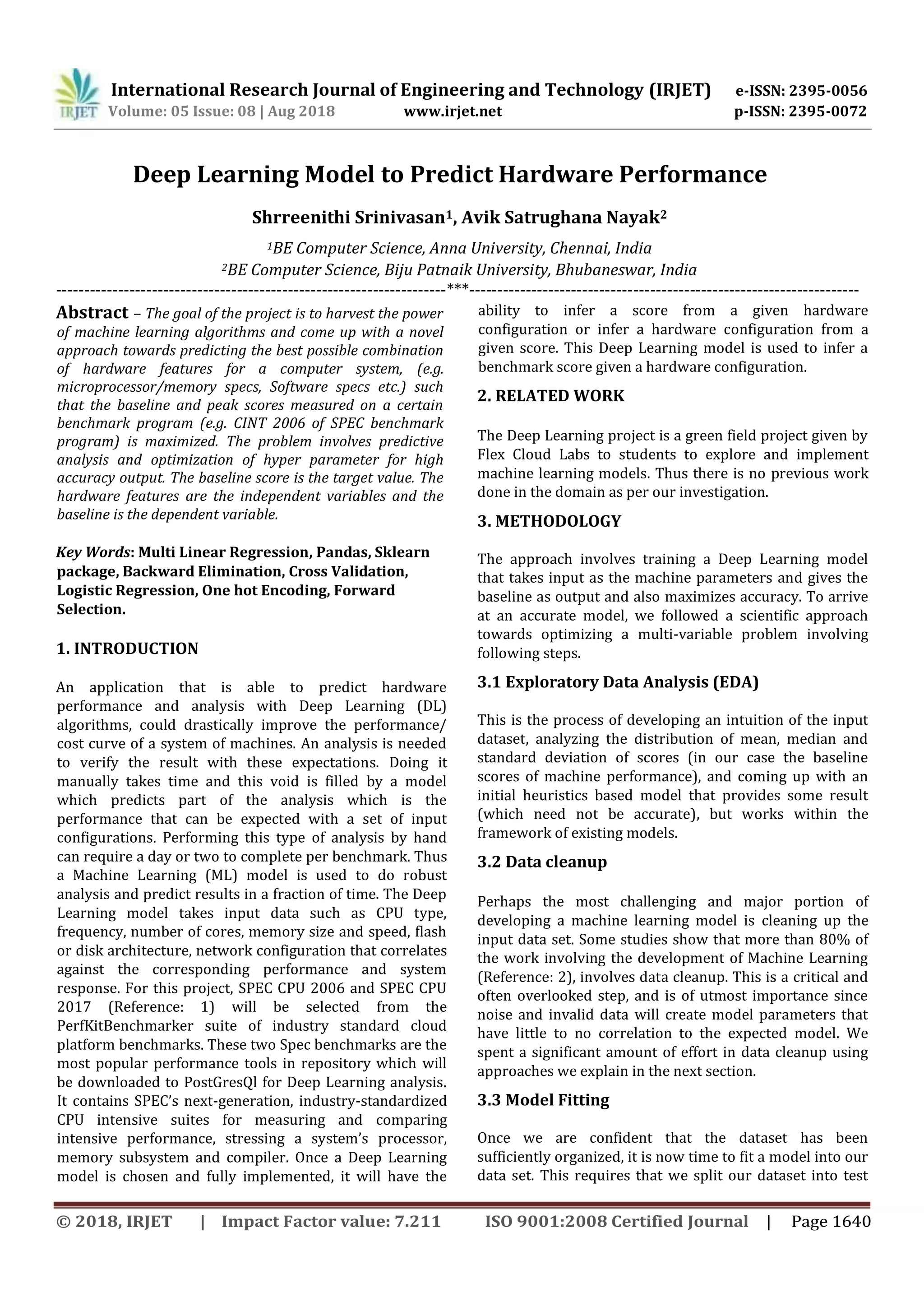 IRJET- Deep Learning Model to Predict Hardware Performance | PDF