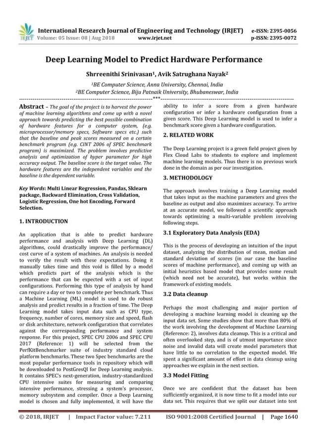 IRJET- Deep Learning Model to Predict Hardware Performance | PDF