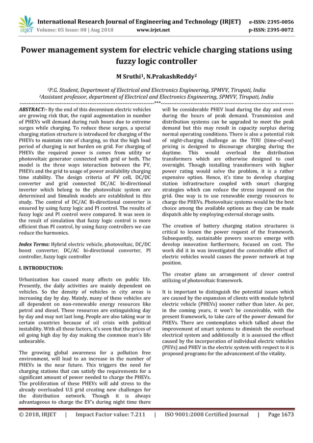 IRJET- Power Management System for Electric Vehicle Charging Stations using Fuzzy Logic ...