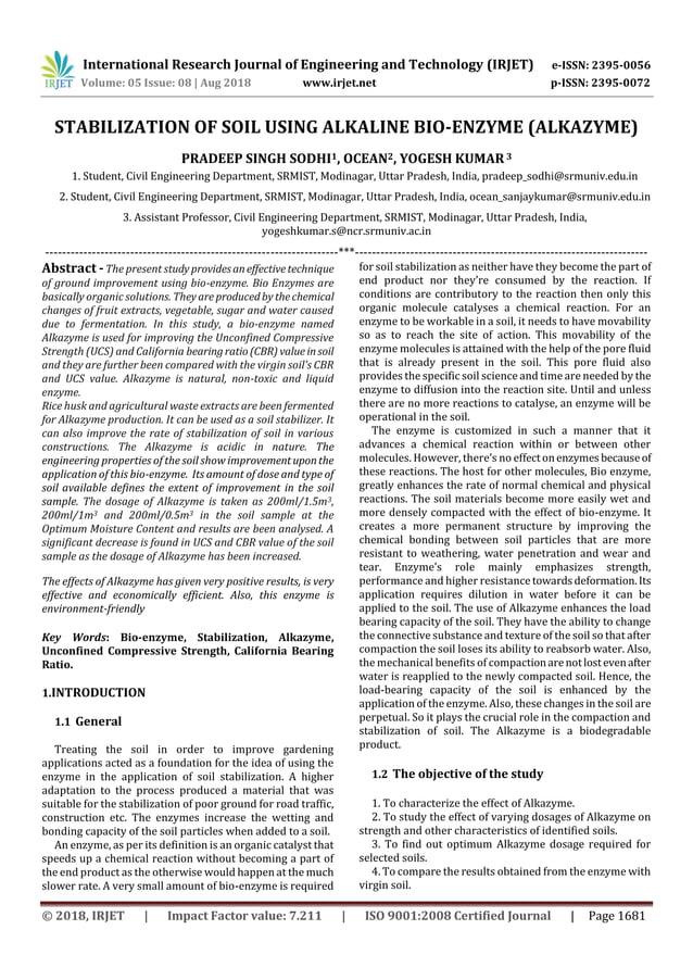 IRJET- Stabilization of Soil using Alkaline Bio-Enzyme (Alkazyme) | PDF