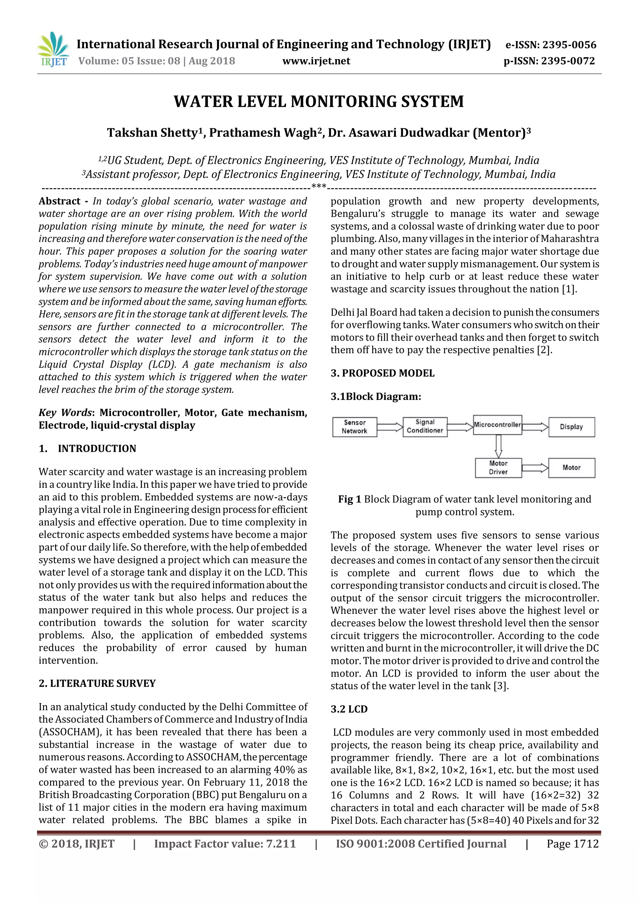 IRJET- Water Level Monitoring System | PDF IRJET- Water Level Monitoring System | PDF