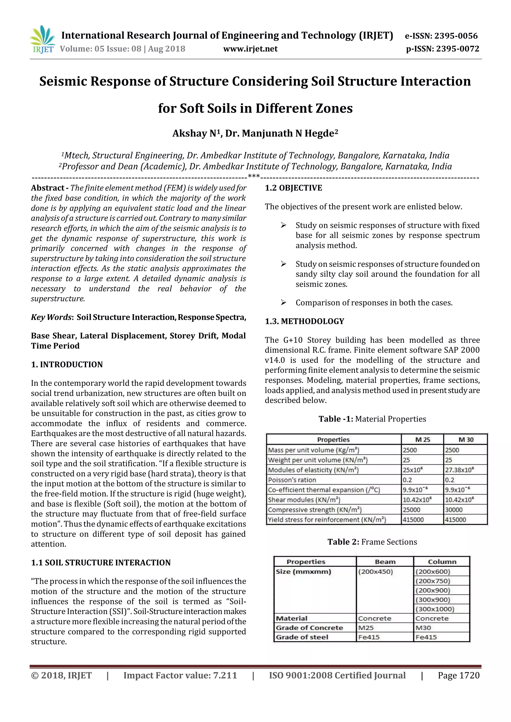 IRJET- Seismic Response of Structure Considering Soil Structure Interaction for Soft Soils in ...