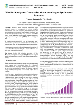 IRJET- Wind Turbine System Connected to a Permanent Magnet Synchronous Generator | PDF