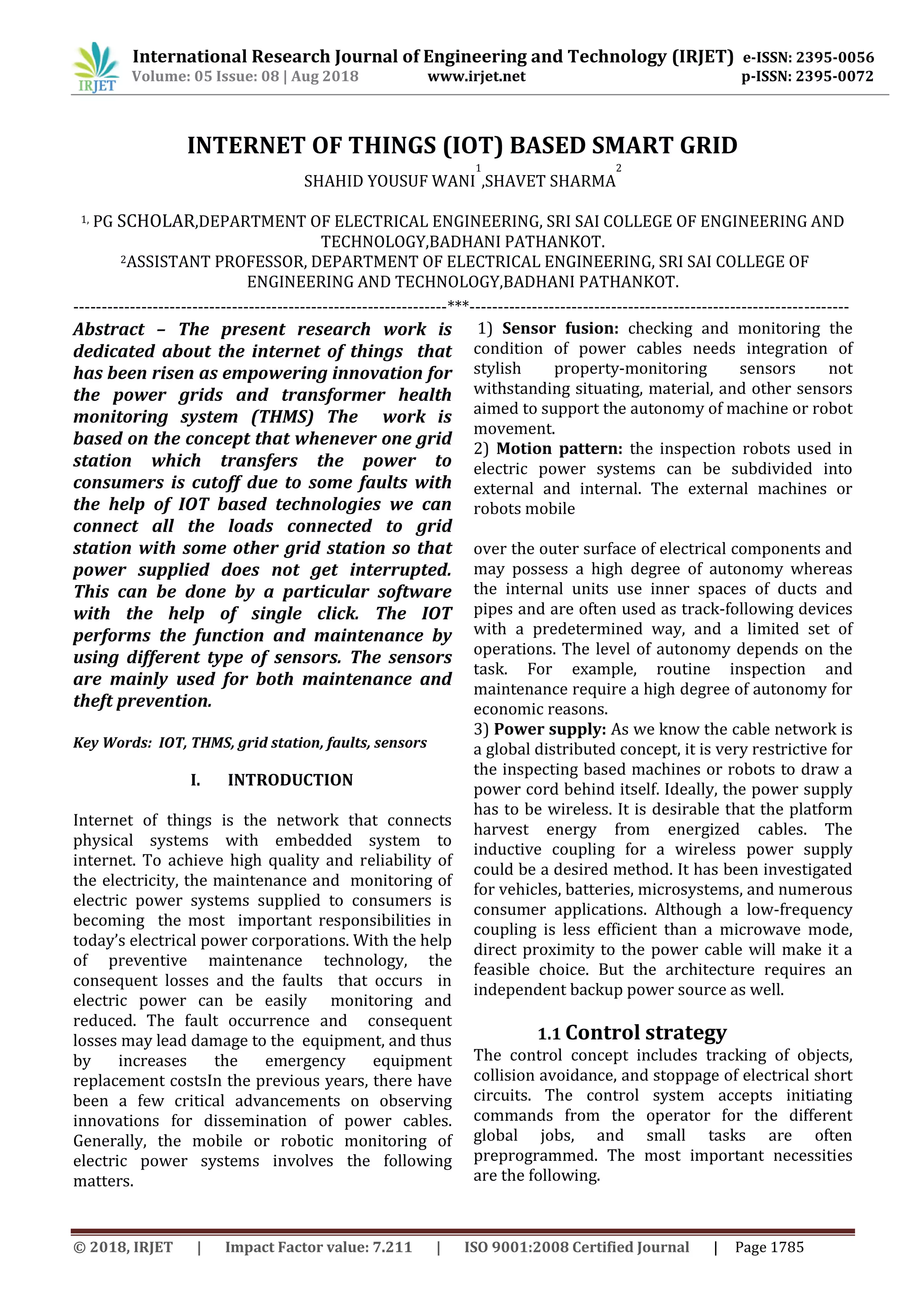 IRJET- Internet of Things (IoT) based Smart Grid | PDF