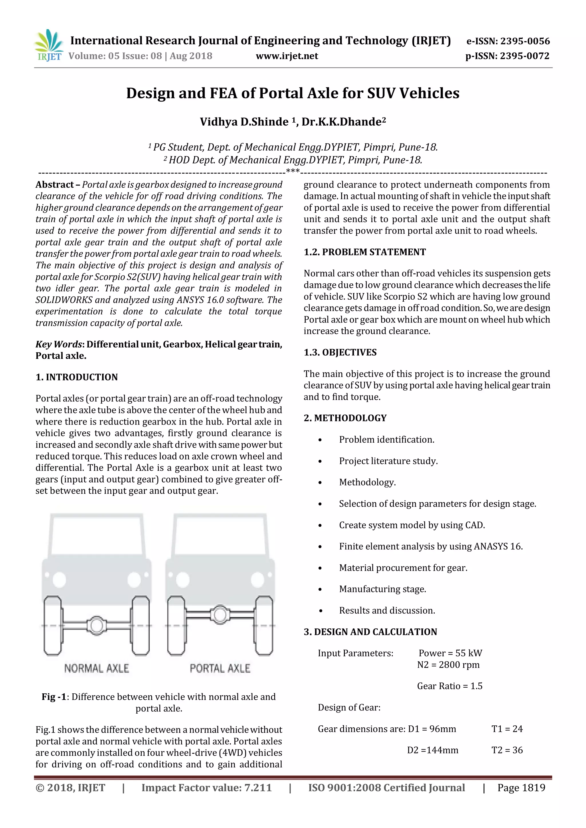 IRJET- Design and FEA of Portal Axle for SUV Vehicles | PDF