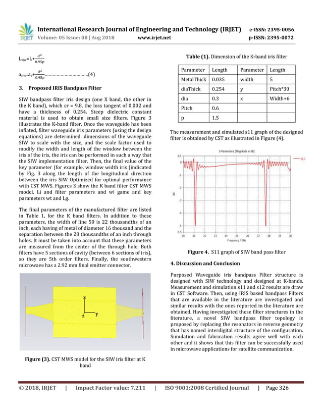 IRJET- Design a Substrate Integrated Waveguide IRIS Band Pass Filter in CST Software | PDF ...