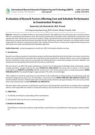IRJET- Evaluation of Rework Factors Affecting Cost and Schedule ...