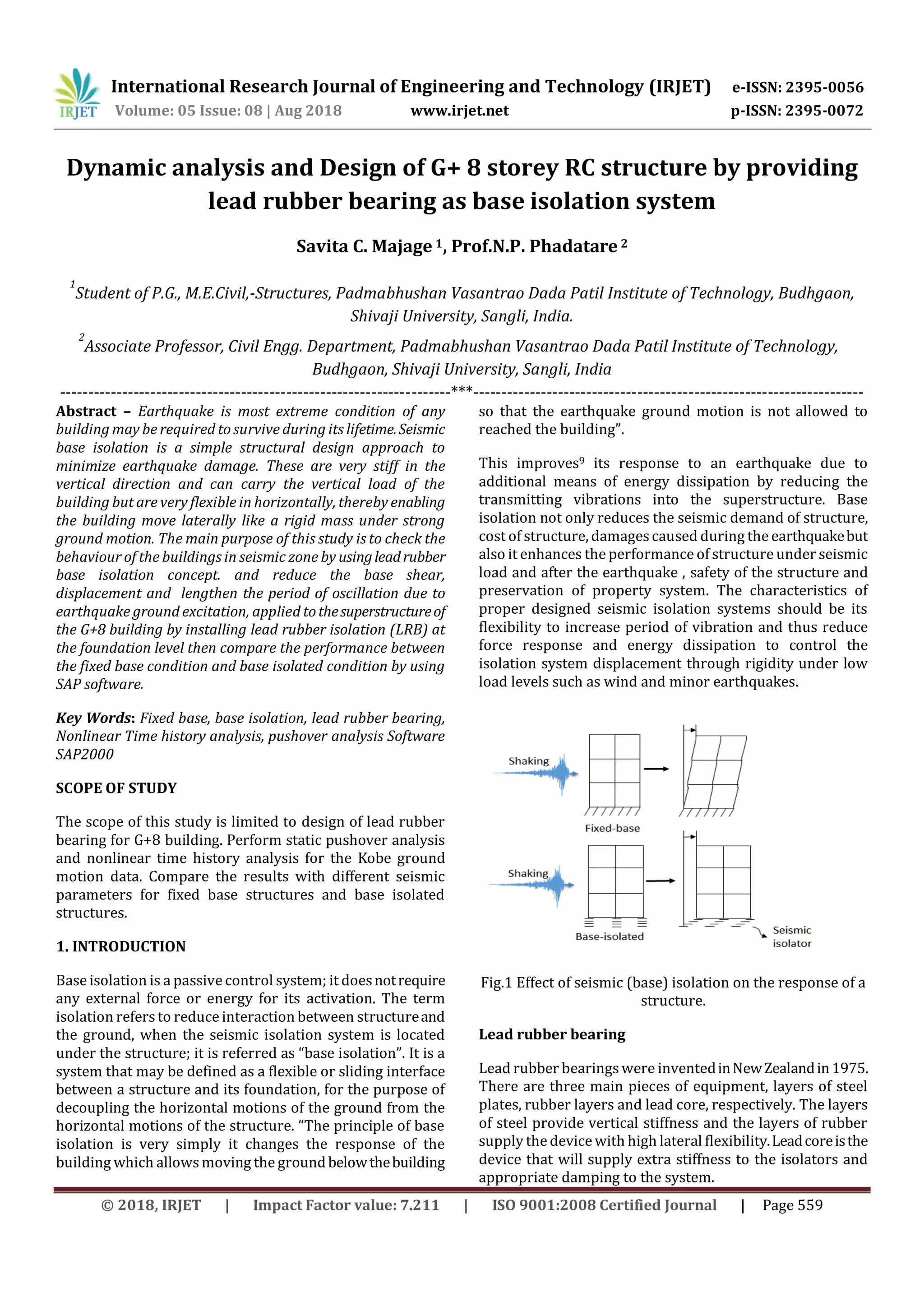 IRJET- Dynamic Analysis and Design of G+ 8 Storey RC Structure by Providing Lead Rubber Bearing ...