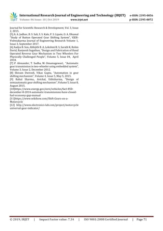 IRJET- Survey on Gear Shifting Strategies in the Vehicles | PDF