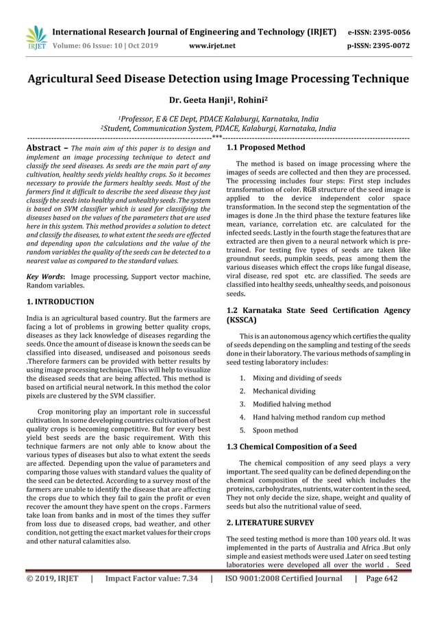 IRJET- Agricultural Seed Disease Detection using Image Processing Technique | PDF