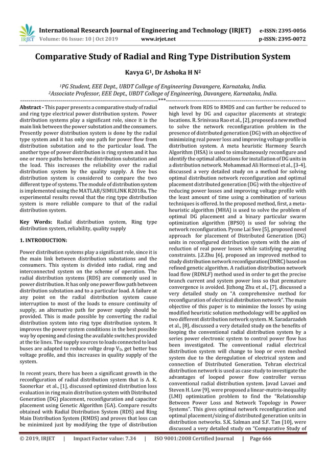 IRJET- Comparative Study of Radial and Ring Type Distribution System | PDF