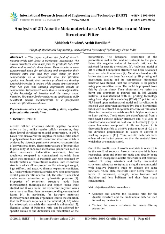 IRJET- Analysis of 2D Auxetic Metamaterial as a Variable Macro and Micro Structural Filter | PDF