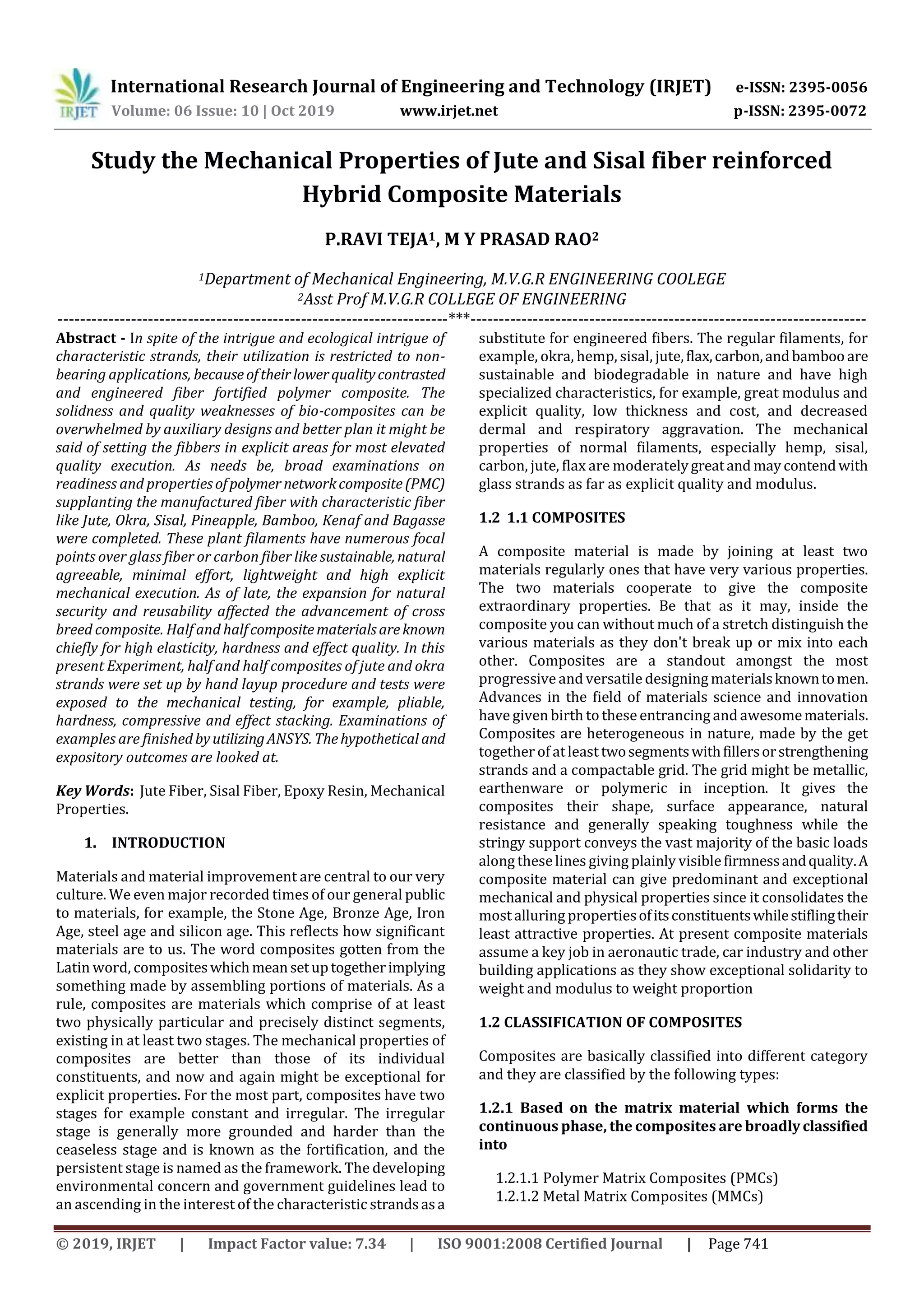 IRJET- Study the Mechanical Properties of Jute and Sisal Fiber ...